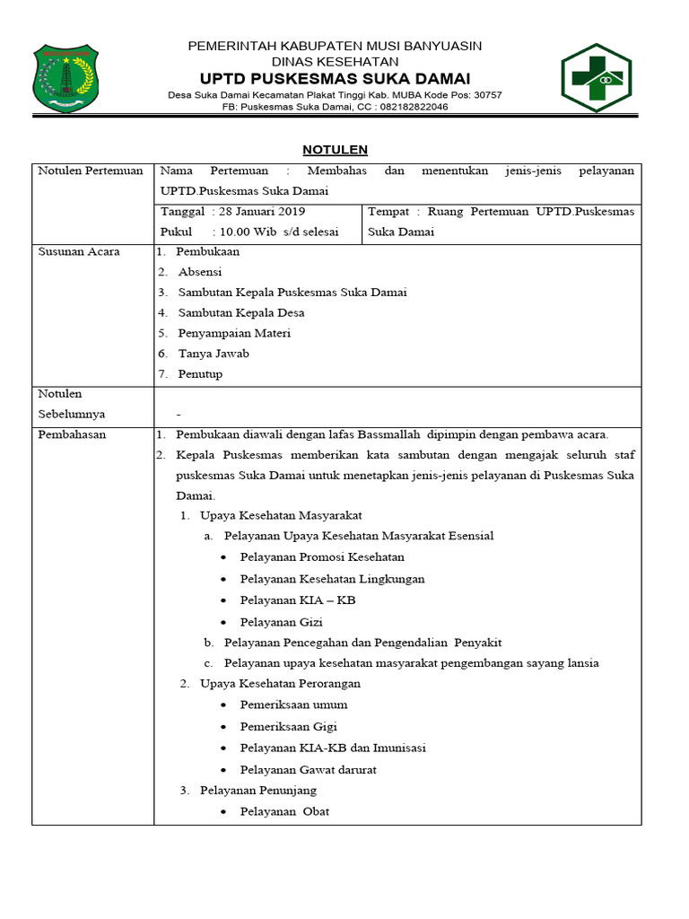 EP.1 Notulen, Und, Absen Rapat Jenis Pelayanan | PDF