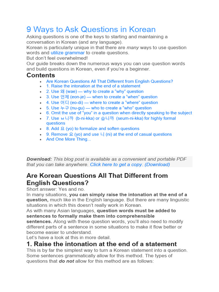 Mastering Korean Question Forms | PDF | Question | Subject (Grammar)