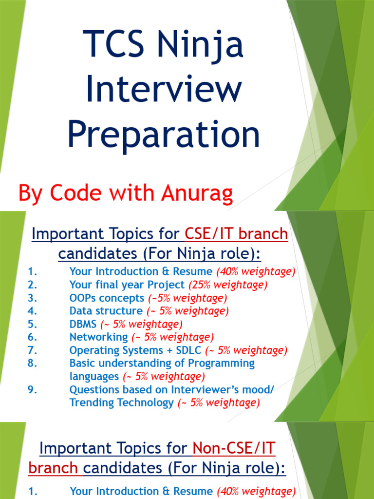TCS Ninja Interview Preparation | PDF | Sql | Computer Data