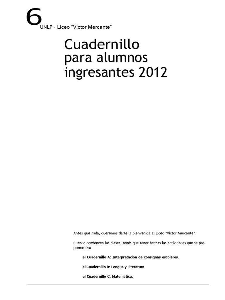 Cuadernillo Ingreso Liceo Mercante | PDF | Matemáticas | Palabra
