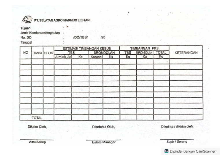 Form. Pengiriman TBS Ke PKS | PDF