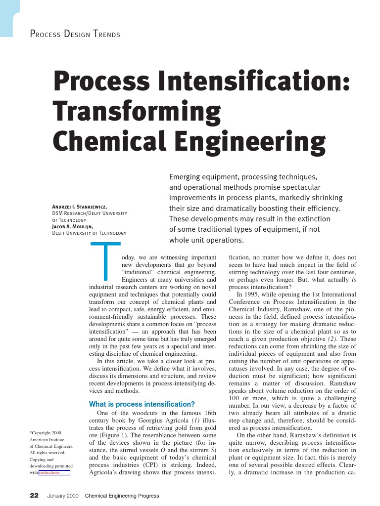 Process Intensification, Transforming Chemical Engineering | PDF ...