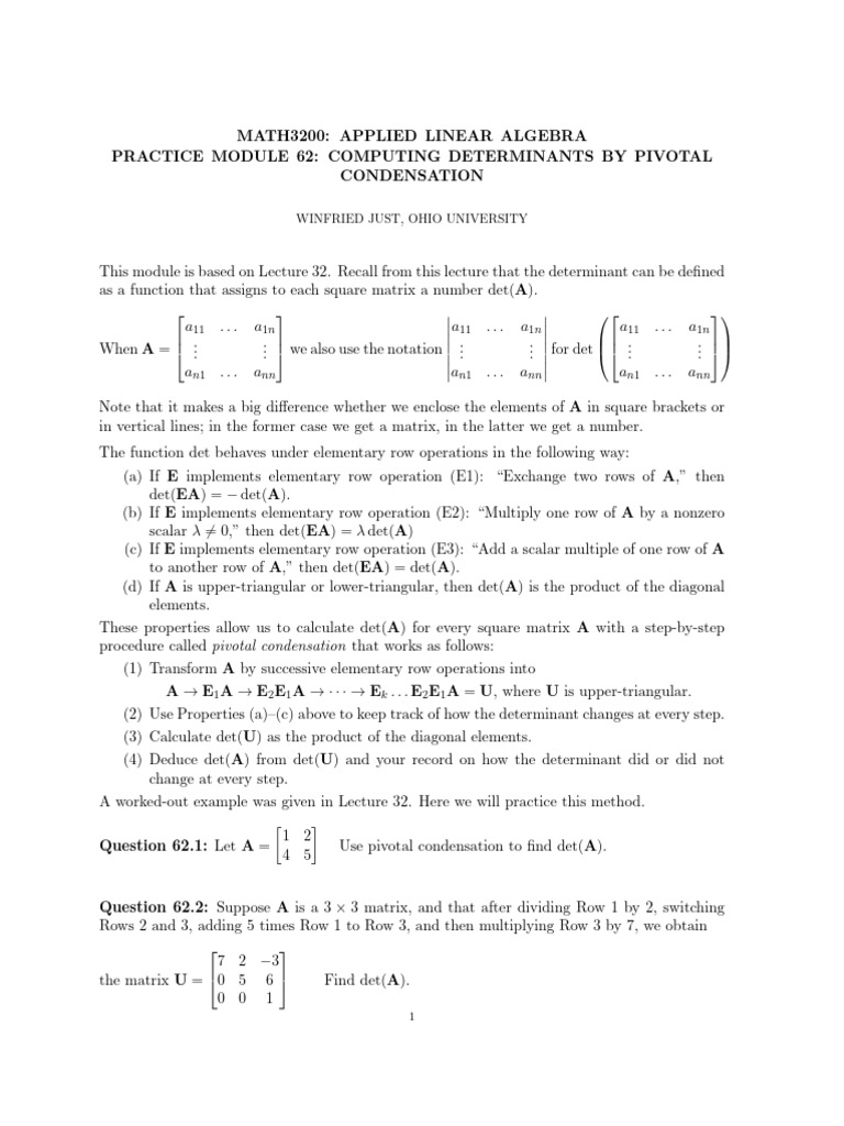 Mod62 | PDF | Matrix (Mathematics) | Determinant