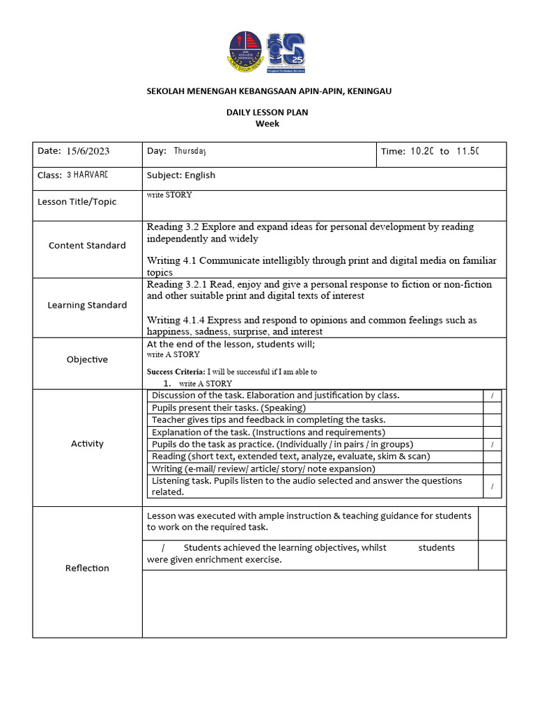 Form 3 LP Template | PDF | Lesson Plan | Teaching