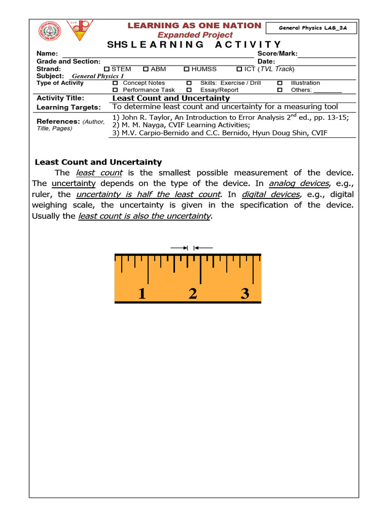 Gen Physics 1 LAS 3A Least Count and Uncertainty | PDF