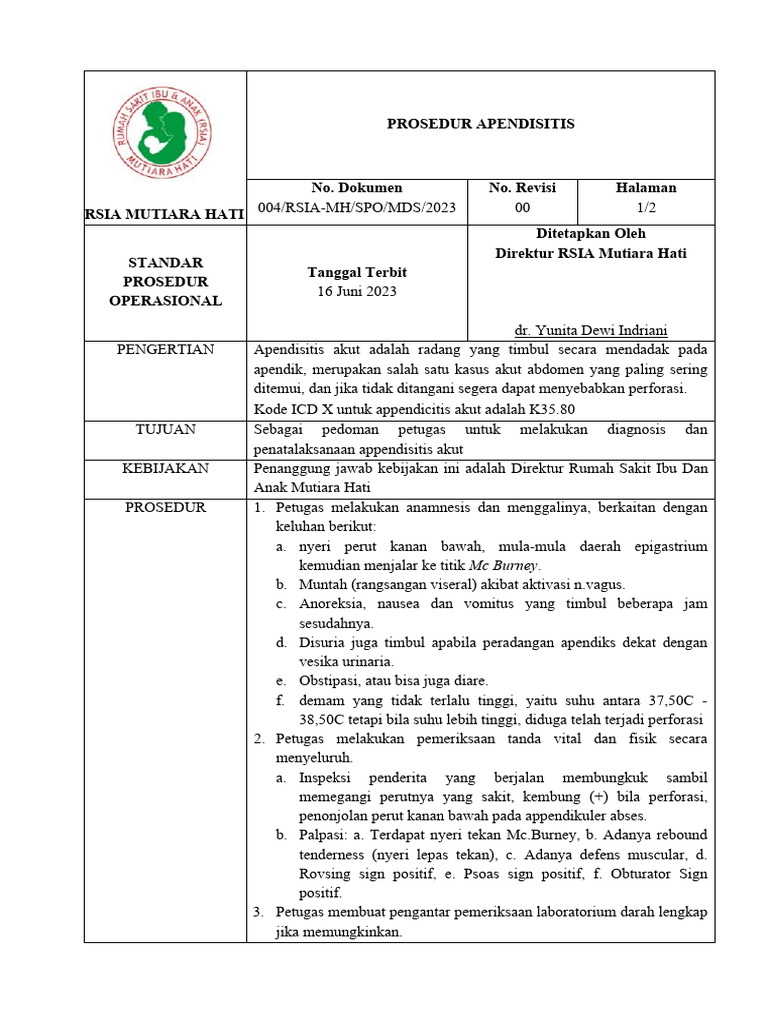 Prosedur Apendisitis | PDF