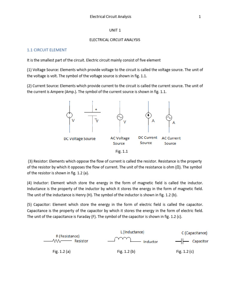 Electrical Circuit Analysis Unit 1 | PDF | Electrical Network | Inductor
