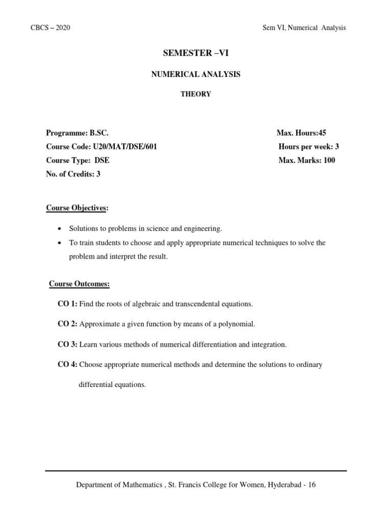 Numerical Analysis Course Overview | PDF | Numerical Analysis | Finite ...