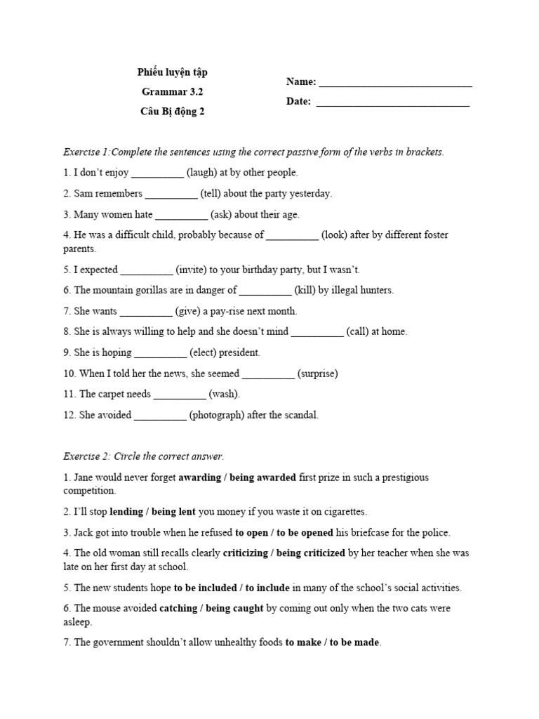 PRAC. Grammar 3.2. Câu bị động 2 | PDF