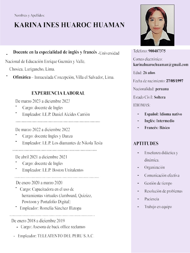 CURRICULUM VITAE KARINA 2024.docx - Documentos de Google | PDF