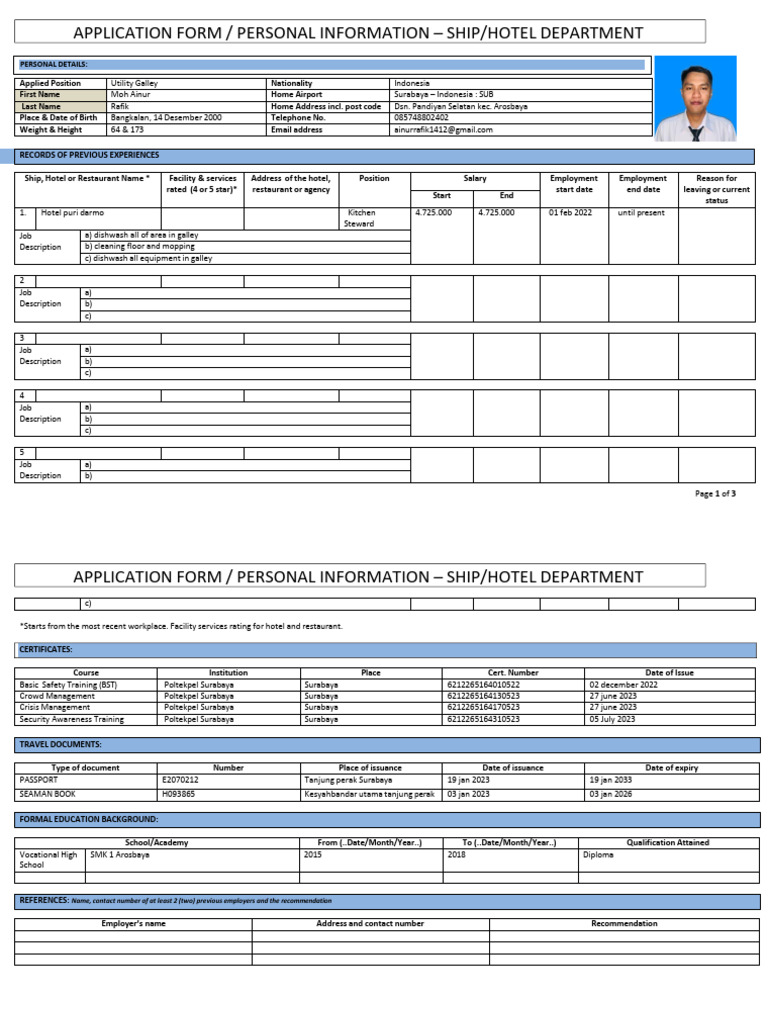 Agus Kurniawan - CV Application Form1 | PDF