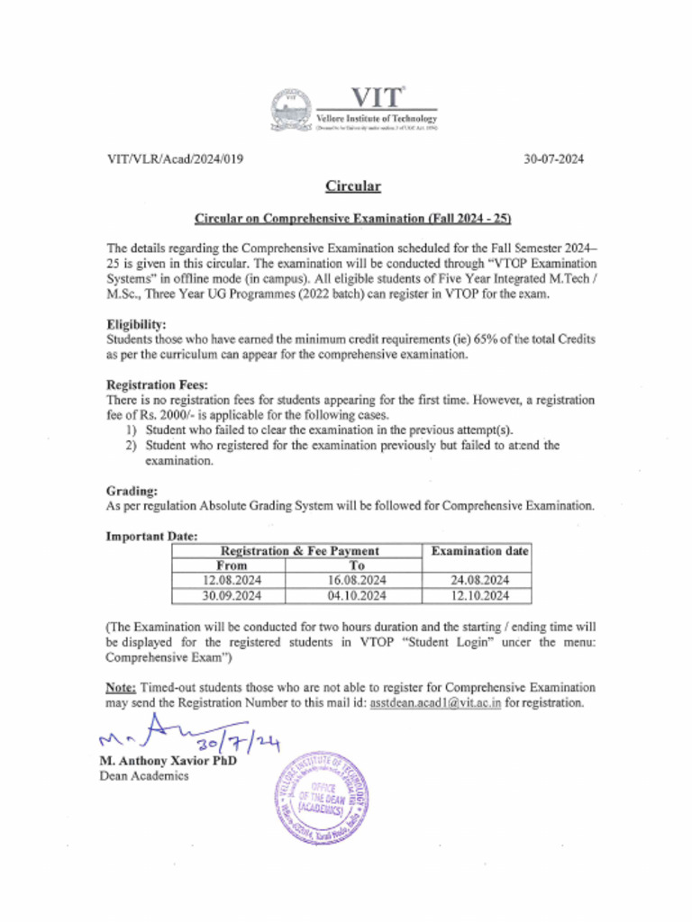 Circular On Comprehensive Exam Fall Semester 2024-25 | PDF