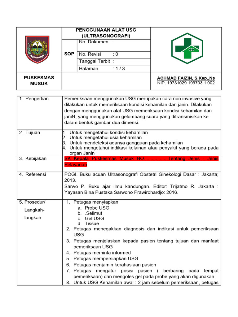 Sop Usg 2024 | PDF | Kesehatan Holistik
