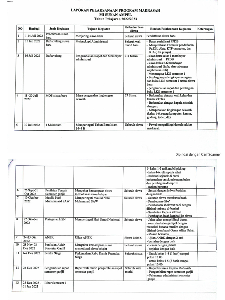 Laporan Kegiatan Pelaksanaan Program | PDF