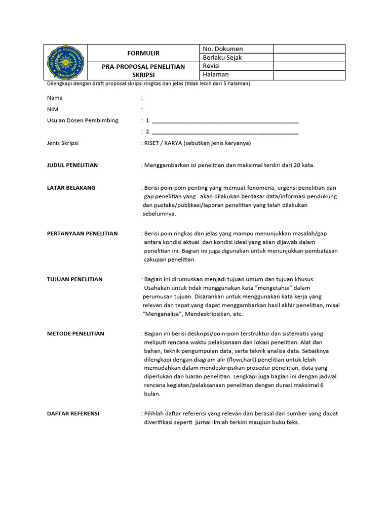 Form Pra Proposal Skripsi | PDF