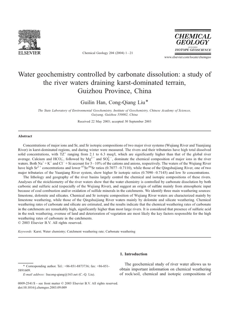 Chemistry Controlled by Carbonate Dissolution PAPER | PDF | Weathering ...