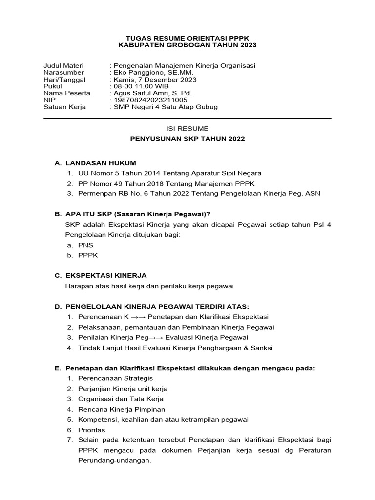 Panduan SKP dan Kinerja PPPK 2023 | PDF