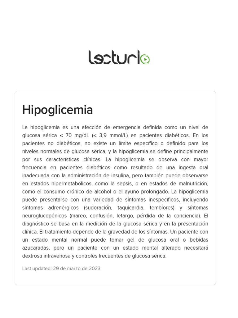 Hipoglicemia: Guía Clínica Concisa | PDF | Hipoglucemia | Diabetes