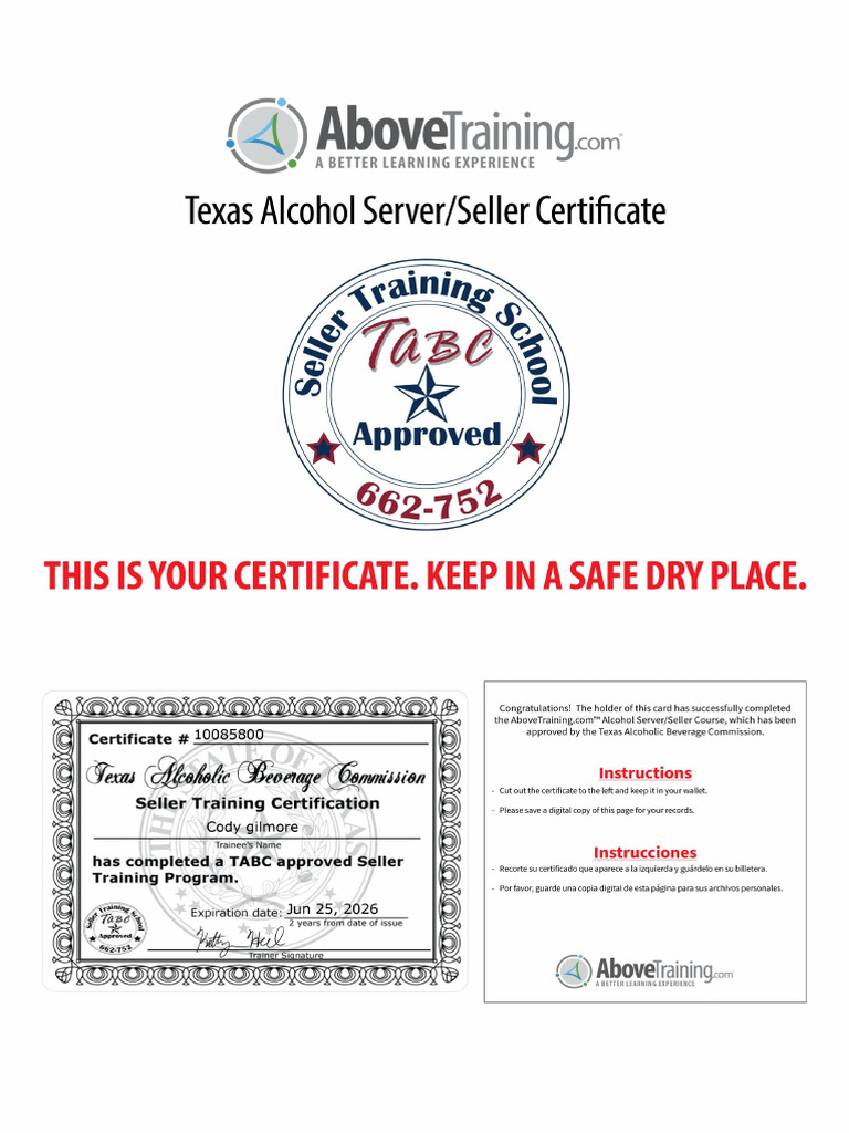 Texas (TABC) Alcohol Seller Server Training | PDF