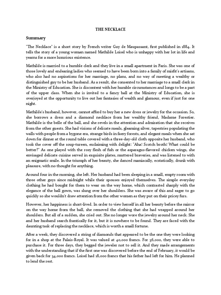 The Necklace by Guy de Maupassant | PDF | Narration