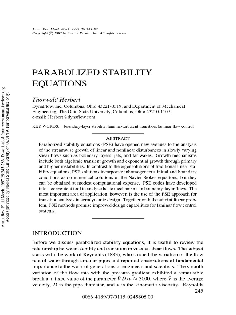 Parabolized Stability Equation Annualreview Herbert 1997 | PDF | Fluid ...