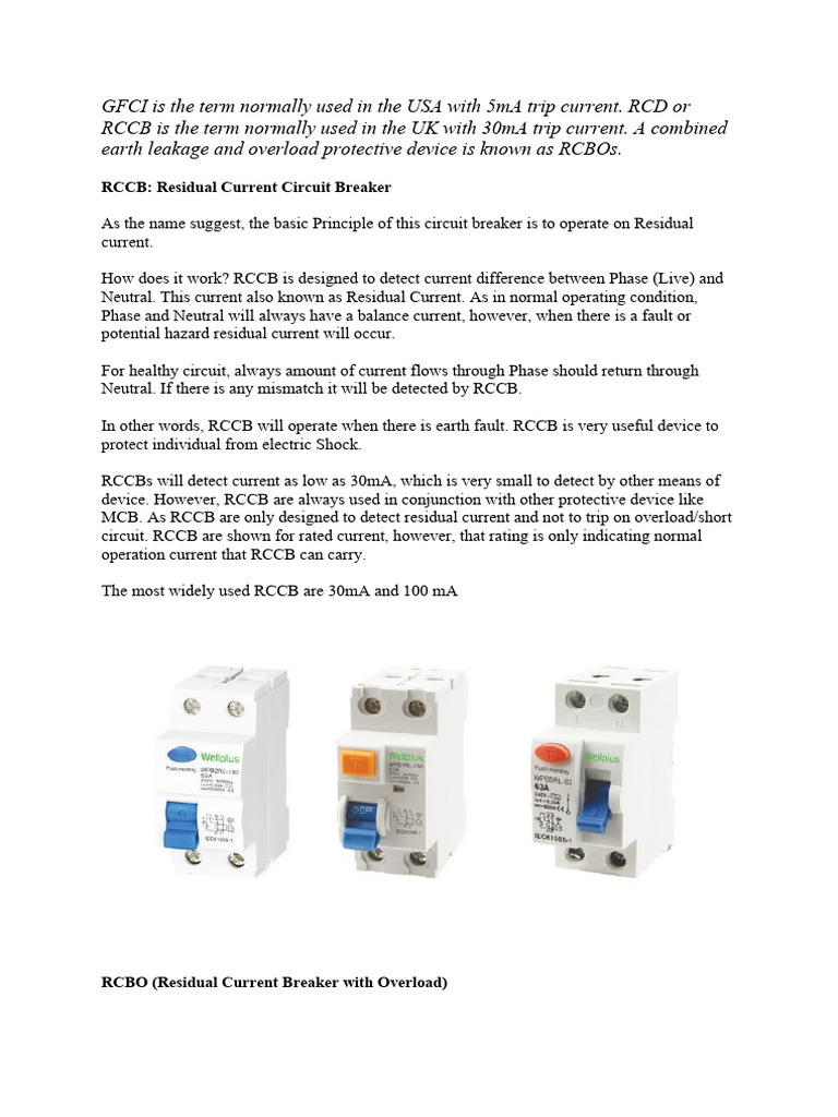 GFCI Is The Term Normally Used in The USA With 5ma Trip Current | PDF ...