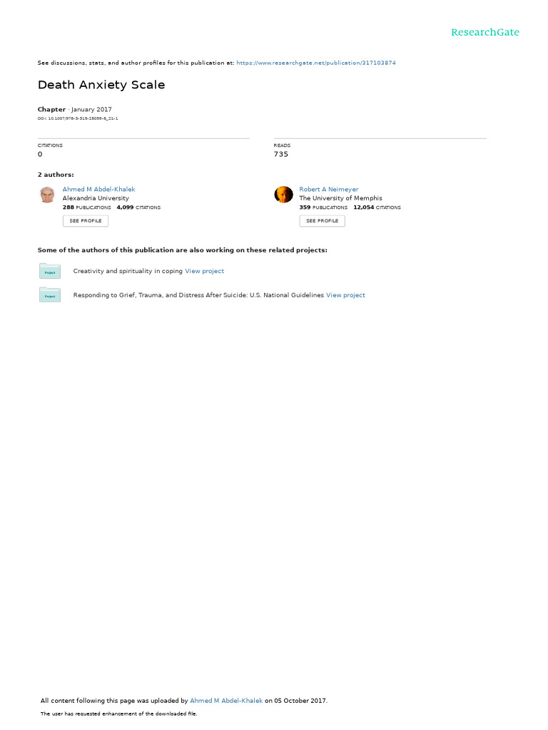 Death Anxiety Scale Updated | PDF | Anxiety | Fear