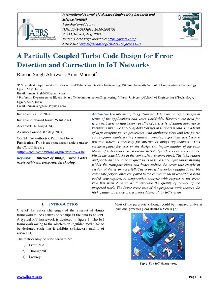 A Partially Coupled Turbo Code Design For Error Detection And Correction In Iot Networks Pdf