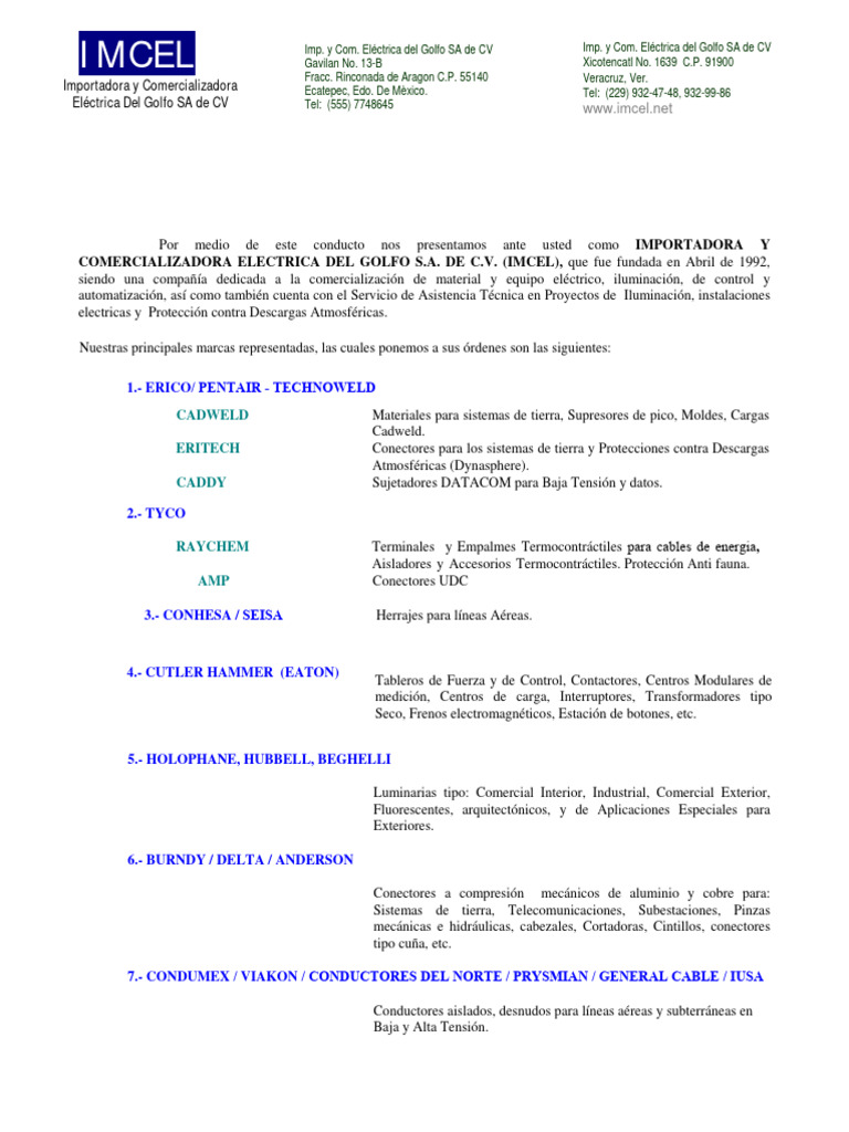 Carta Presentacion Imcel | PDF | Ingenieria Eléctrica | Aislador ...