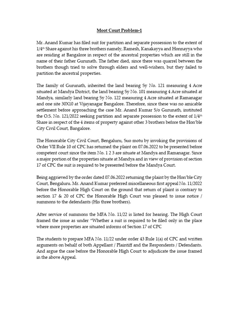 Final-Moot Court Problem 1 | PDF | Lawsuit | Jurisdiction