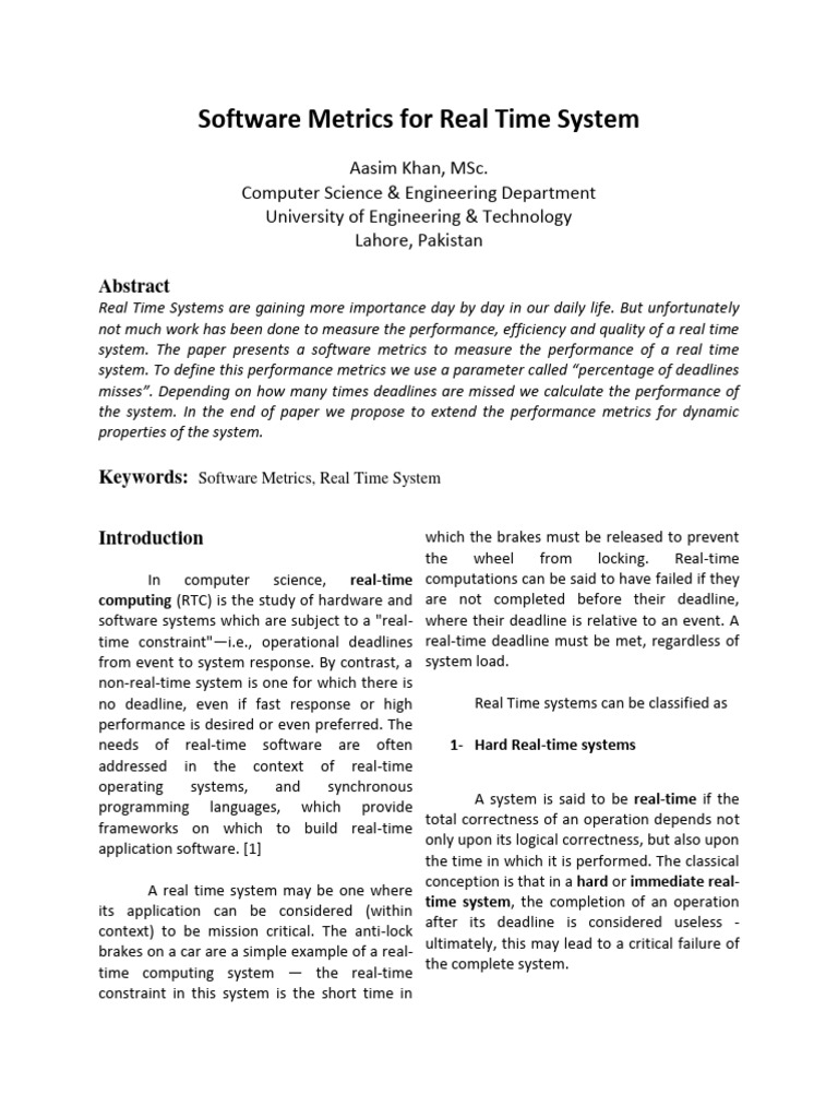 Software Metrics For Real Time Application Pdf Real Time Computing Computer Science