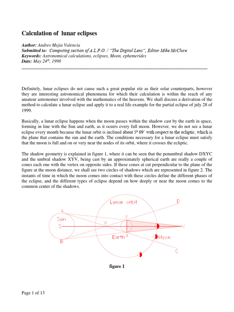 Calculation of A Lunar Eclipses | PDF | Eclipse | Moon