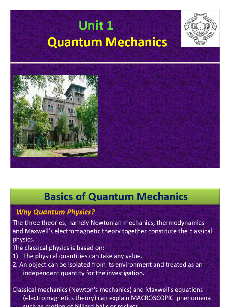 Unit 1 Quantum Mechanics | PDF | Schrödinger Equation | Quantum Mechanics