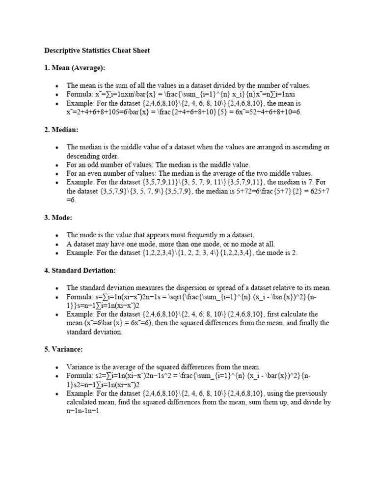 Descriptive Statistics Cheat Sheet | PDF Descriptive Statistics Cheat Sheet | PDF