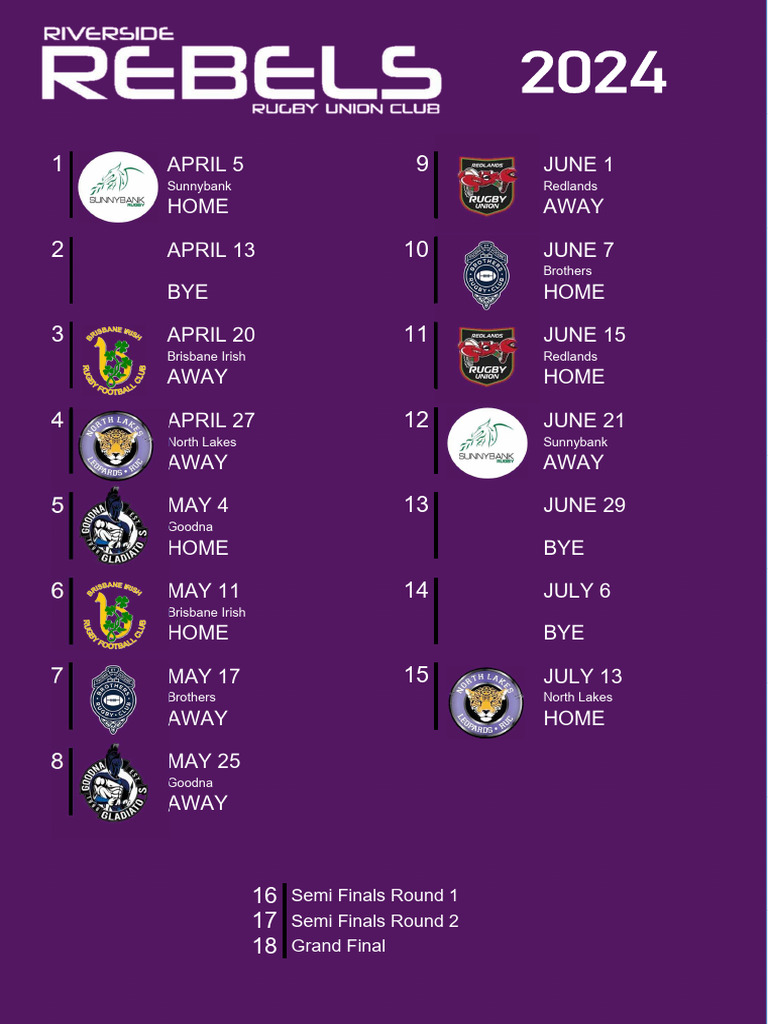 Rebels 2024 Fixture Schedule | PDF
