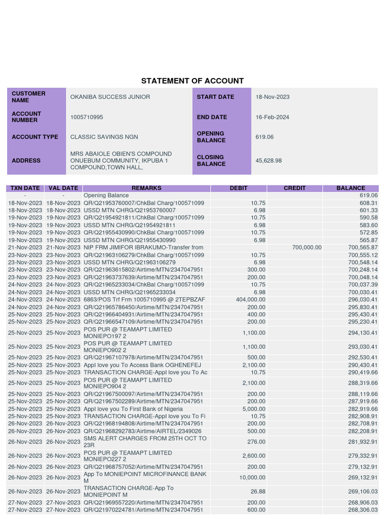 18 Nov 2023 To 16 Feb 2024 FCMB Statement | PDF | Service Industries ... 18 Nov 2023 To 16 Feb 2024 FCMB Statement | PDF | Service Industries ...