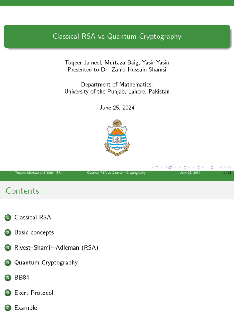 Final Presentation Quantum Cryptography Vs Classical RSA Cryptography New | PDF | Key ...