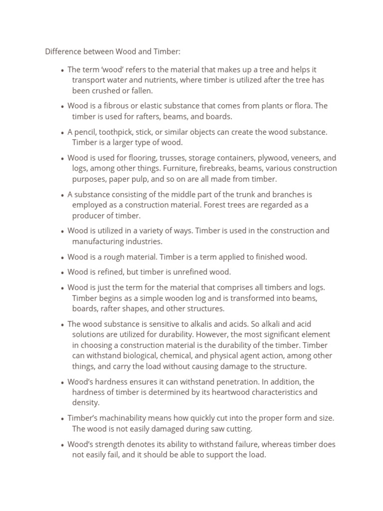 Difference Between Wood and Timber | PDF | Wood | Lumber