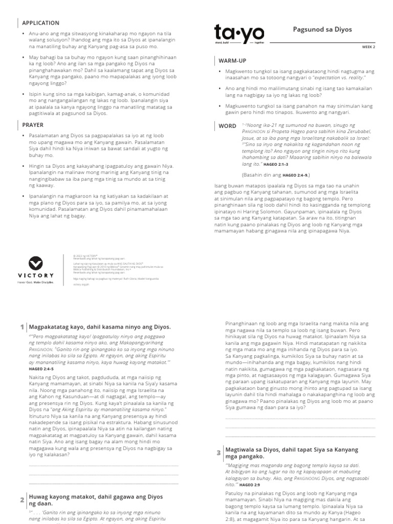 Tayo Week 2 Pagsunod Sa Diyos Print | PDF