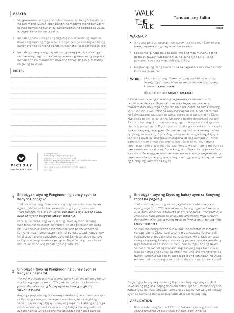 Walk The Talk Week 5 Tandaan Ang Salita Print | PDF