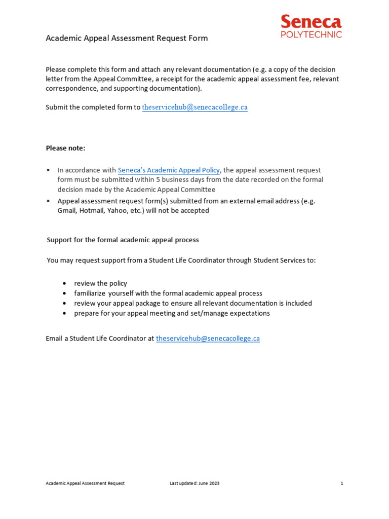 Seneca Academic Appeal Request Form | PDF | Freedom Of Information Laws ...