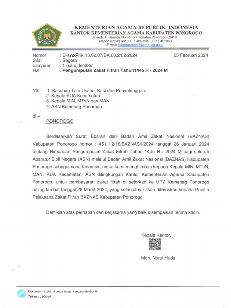 Surat Edaran Zakat Fitrah Tahun 2024 | PDF