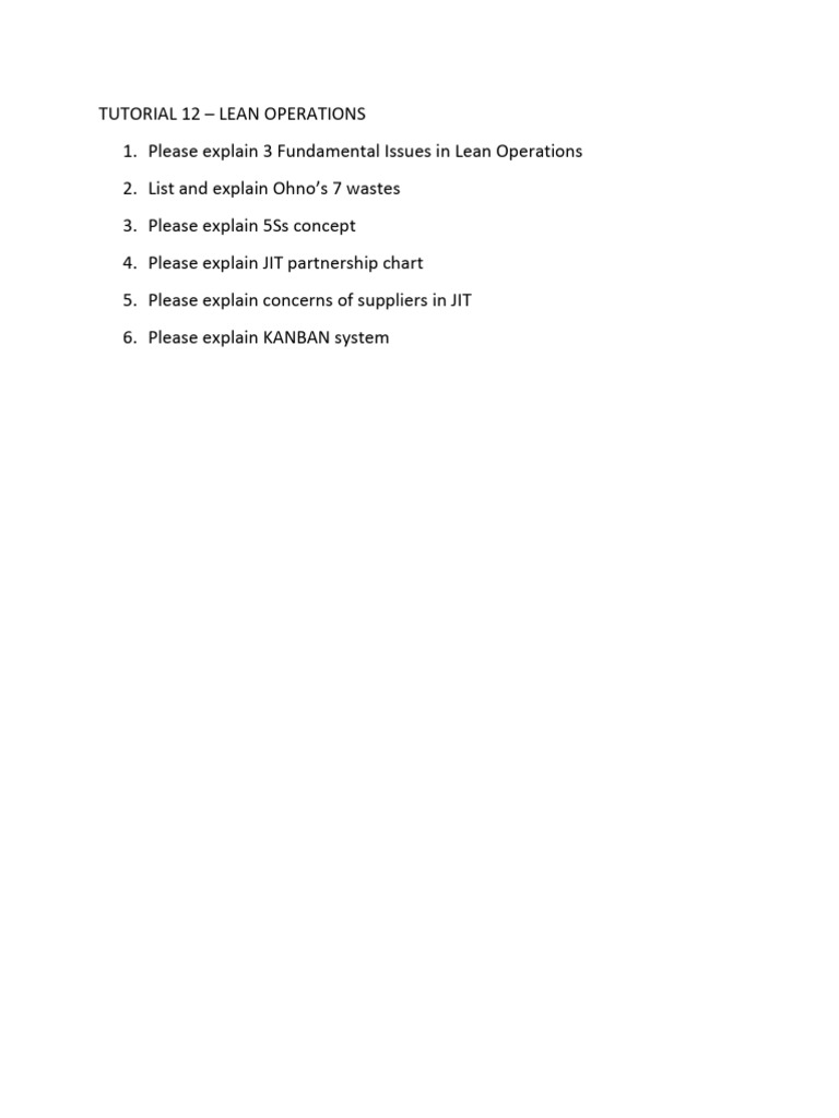 Tutorial 12 - Lean Operation (April 2024) | PDF | Business | Finance ...