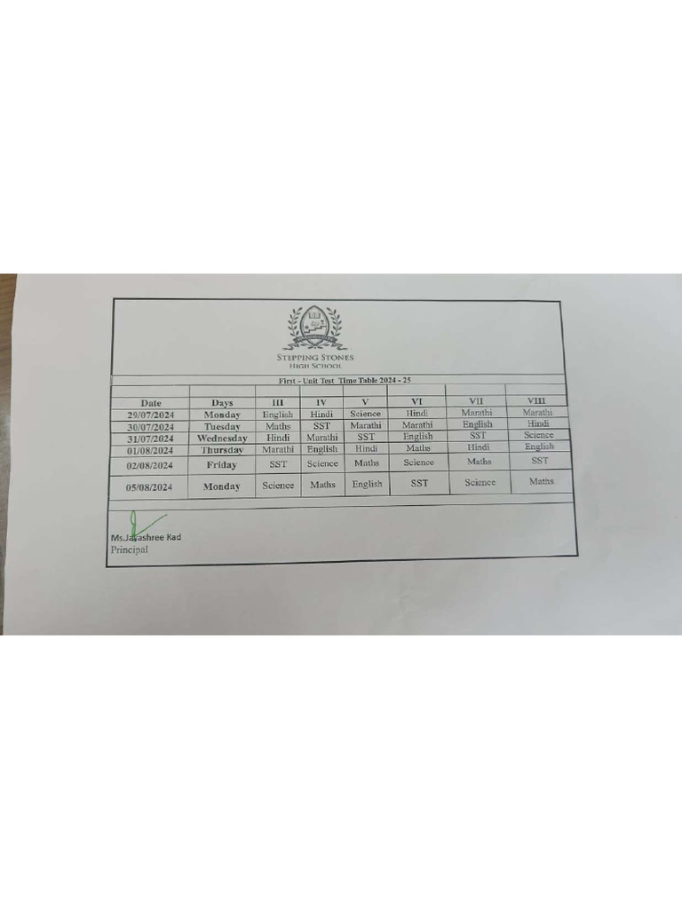 Exam Time Table | PDF