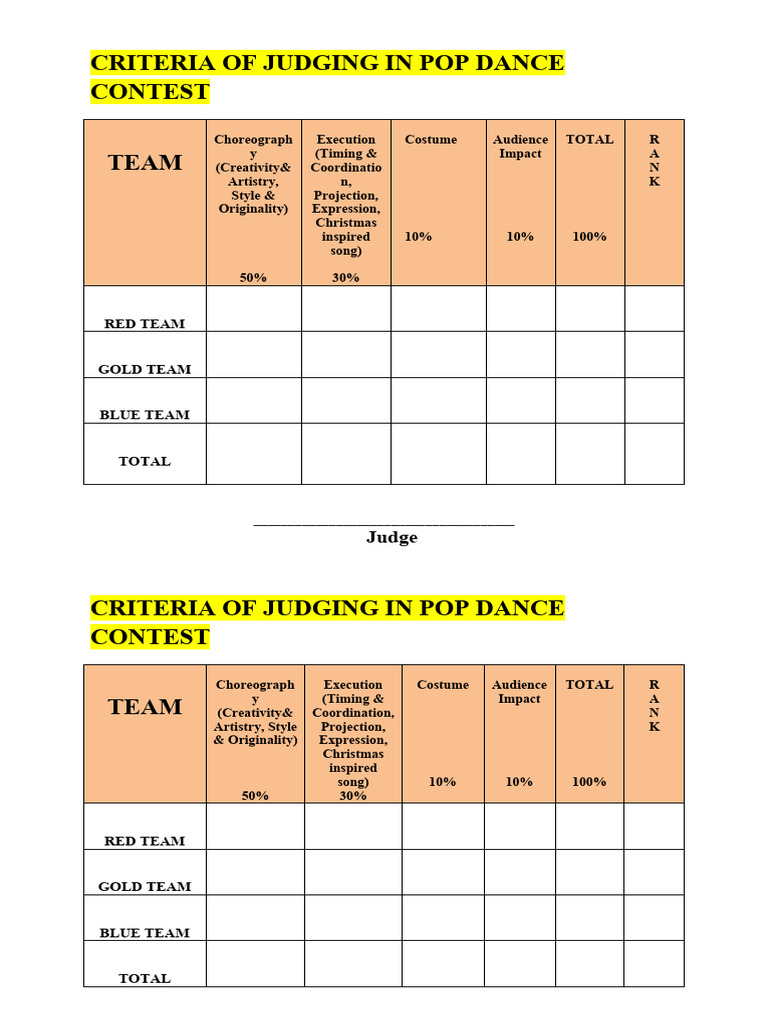 Judging Criteria for Dance Contests | PDF | Performing Arts