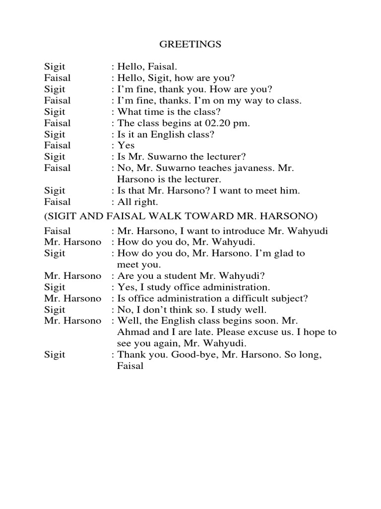 Percakapan Greetings Bahasa Inggris | PDF | Verb | Noun