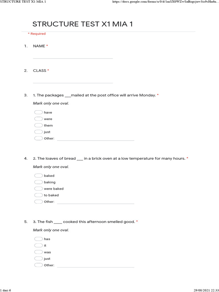 Structure Test X1 Mia 1 | PDF | Food And Drink Preparation | Cooking