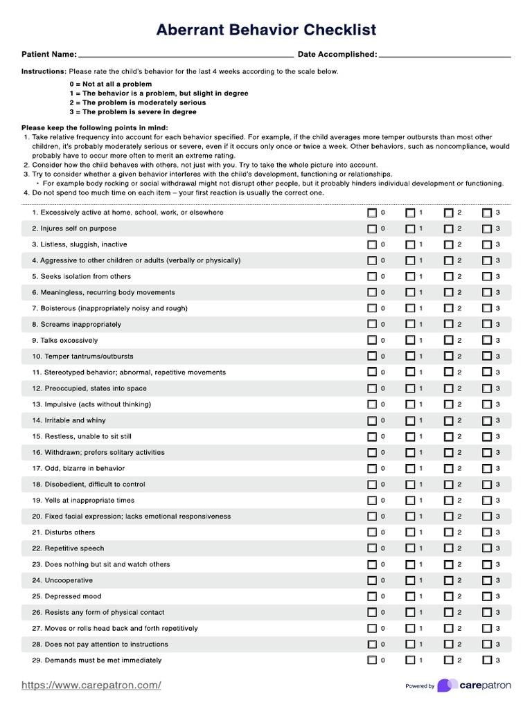 Aberrant Behavior Checklist | PDF | Psychological Concepts | Psychology
