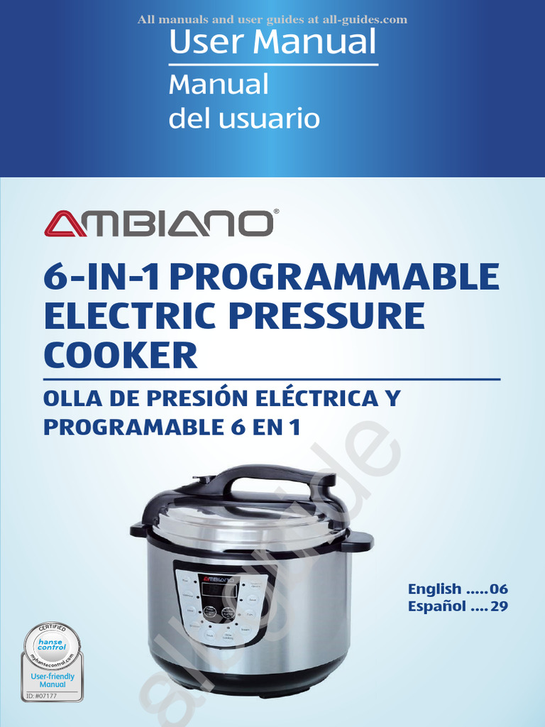 Ambiano 6-in-1 Pressure Cooker Manual | PDF | Pressure Cooking | Ac ...