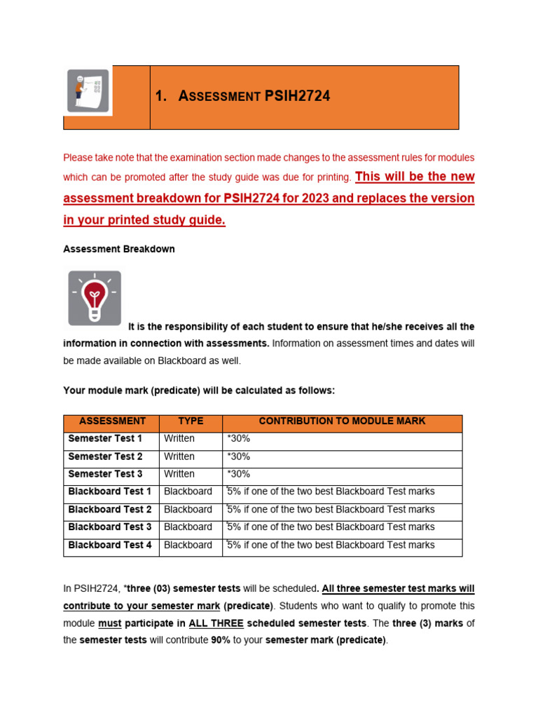 Assessment Breakdown 2023 PSIH2724 | PDF | University And College Admission